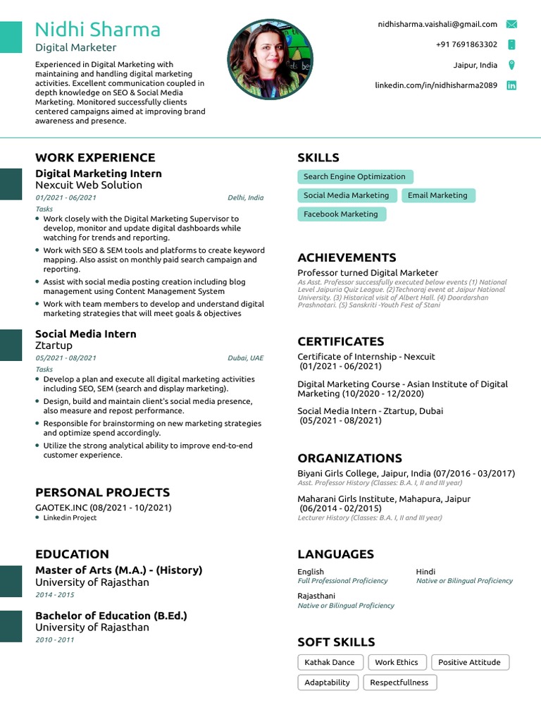 Nidhi's Resume | PDF | Digital Marketing | Search Engine Optimization