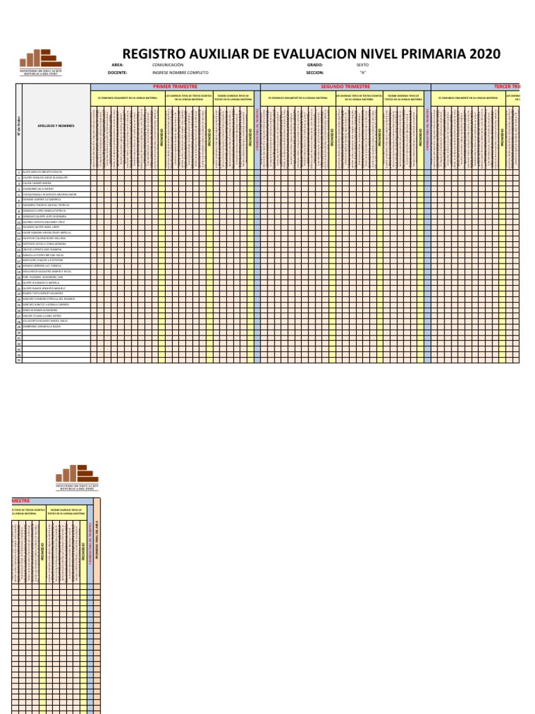 Copia De Registro Auxiliar 6to Grado Siagie Cusco Pdf Ciencia 7576