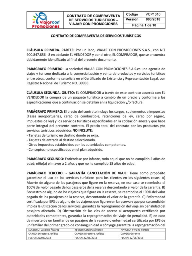 Contrato de Servicios Turisticos de Viajar Con Promociones | PDF ...
