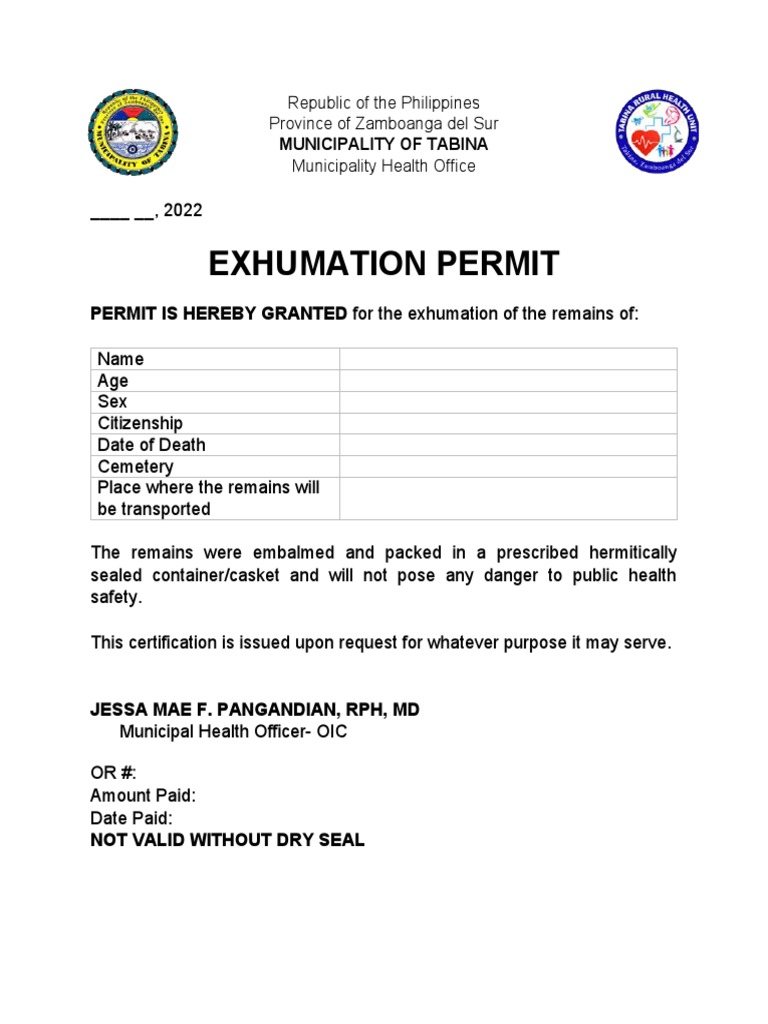 Exhumation Permit | PDF