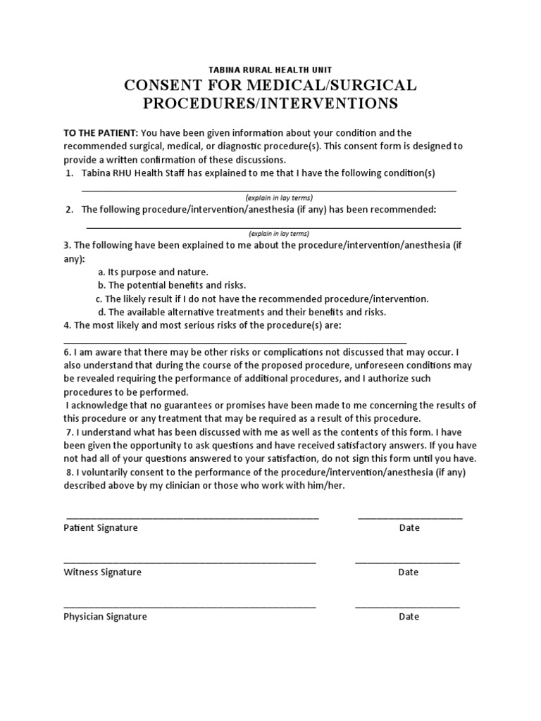 FORMS Informed Consent (For Procedures) | PDF | Informed Consent | Surgery