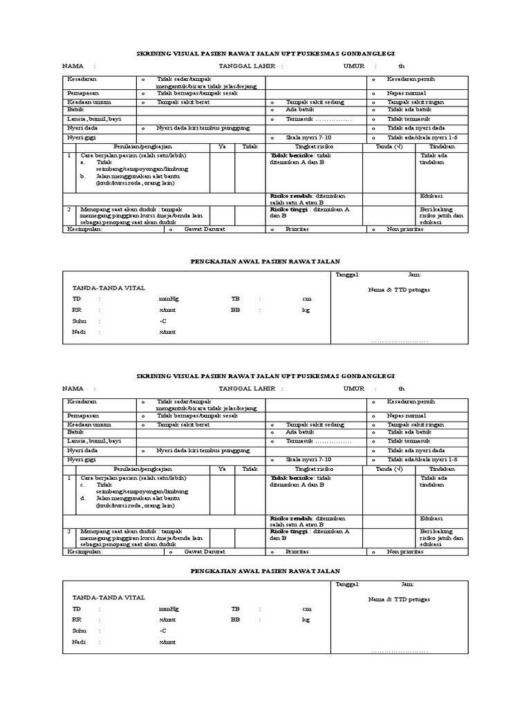 Form Skrining Visual Pasien Rawat Jalan Upt Puskesmas Gondanglegi | PDF
