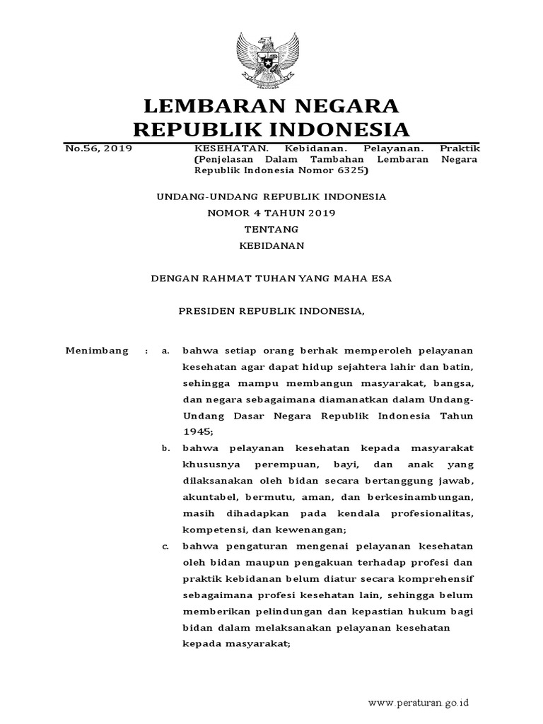 Kebidanan: UU No. 4 Tahun 2019 | PDF | Ilmu Sosial