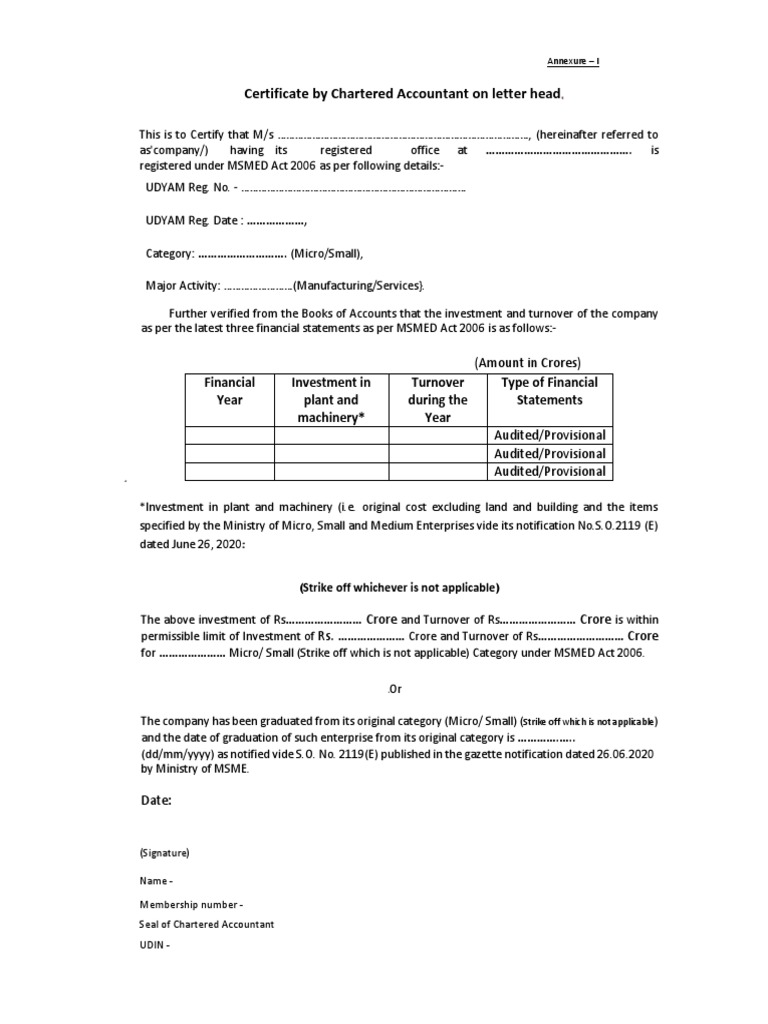 MSME Certificate Format and Declaration | PDF