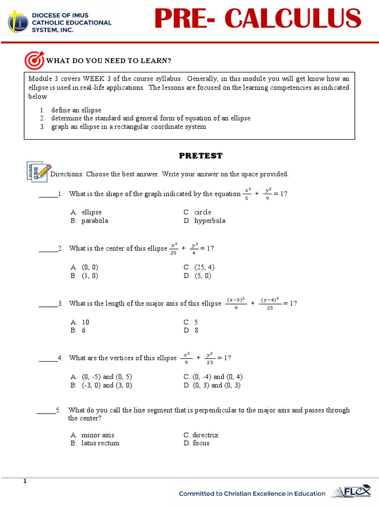 LM Precal G11 Week3 | PDF | Ellipse | Cartesian Coordinate System