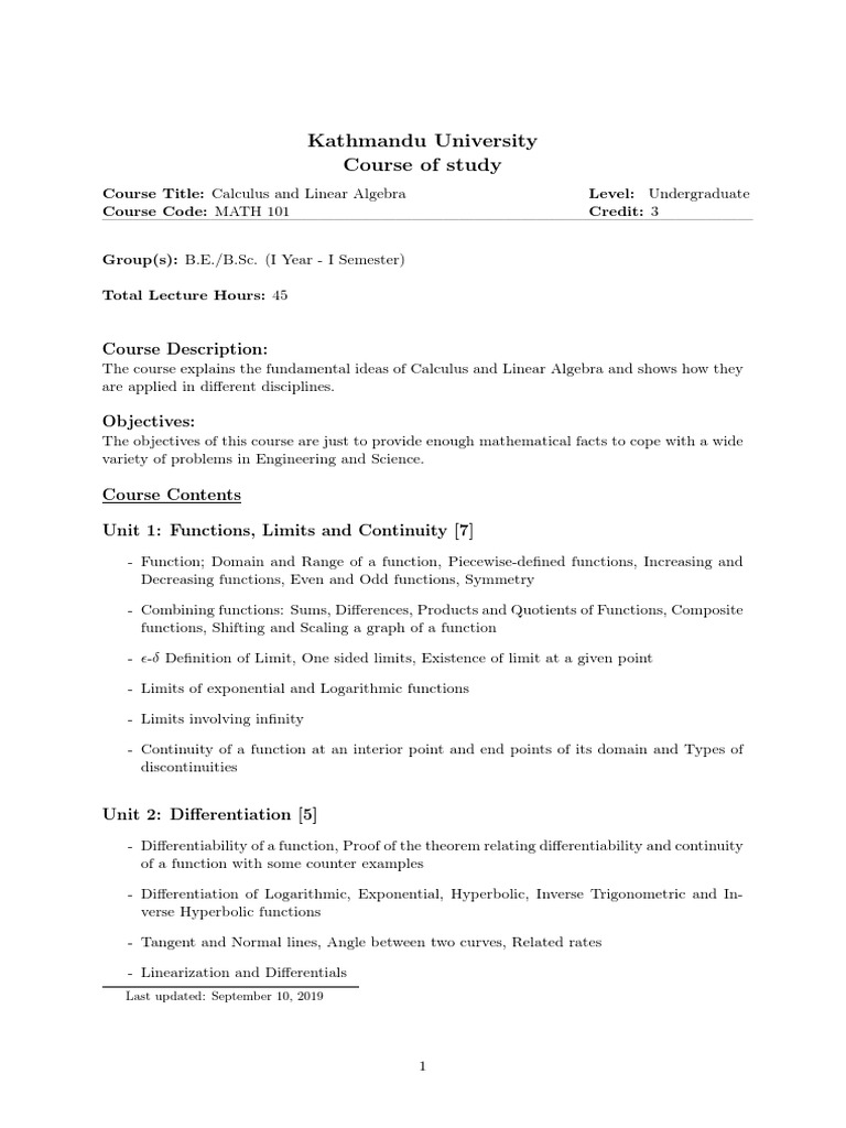 MATH101 Syllabus | PDF | Function (Mathematics) | Eigenvalues And Eigenvectors