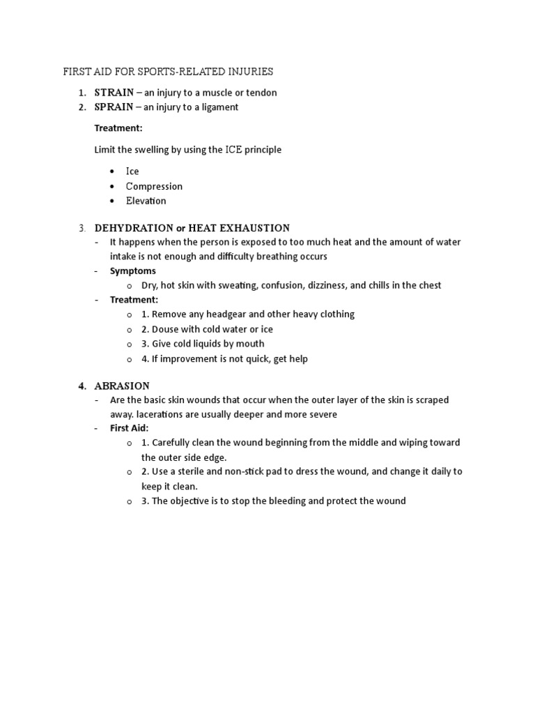 First Aid for Sports Injuries Guide | PDF | Wellness