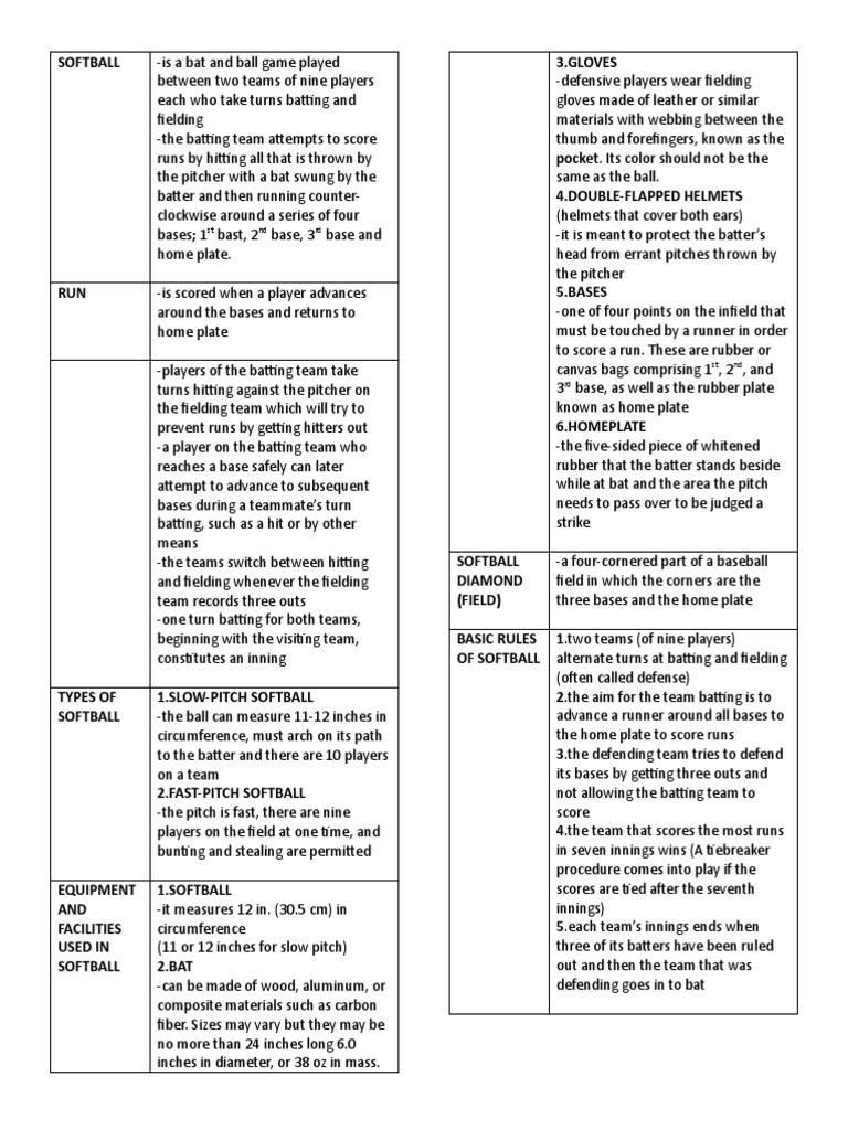 Softball Pdf Softball Batting Baseball