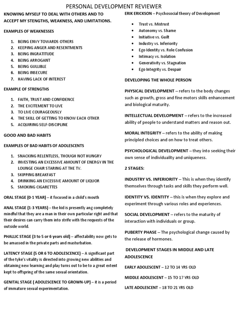 Personal Development Reviewer PDF | PDF | Adolescence | Stress (Biology)
