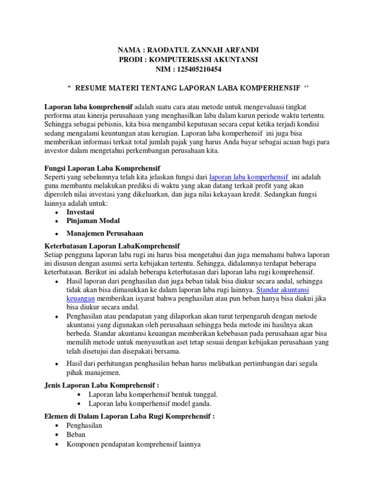 Resume Laporan Laba Komprehensif by Raodatulzannah | PDF Resume Laporan Laba Komprehensif by Raodatulzannah | PDF