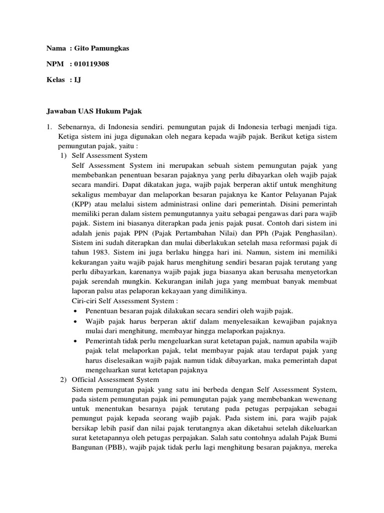 Gito Pamungkas, 010119308 (UAS Hukum Pajak) | PDF