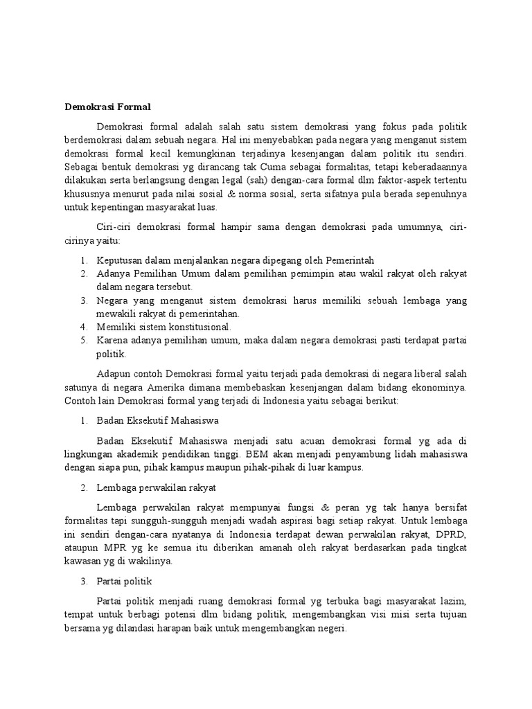 Pengertian dan Contoh Demokrasi Formal | PDF