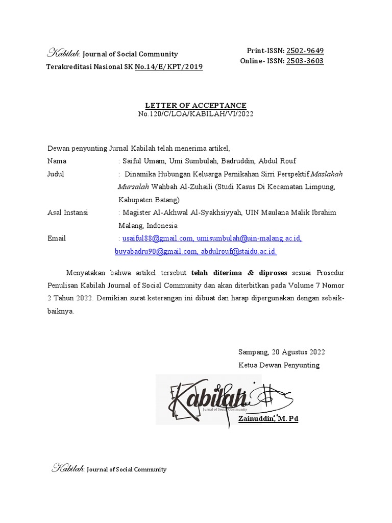 LoA Saiful Umam, Umi Sumbulah, Badruddin, Abdul Rouf | PDF