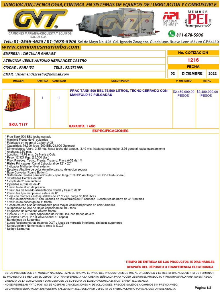 Frac Tank 80 M3 | PDF