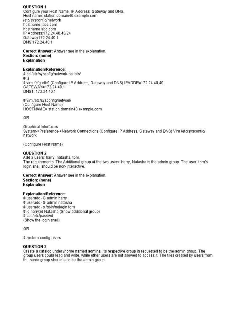 Redhat Rhcsa Ex200 Exam Question And Answers Pdf Networking