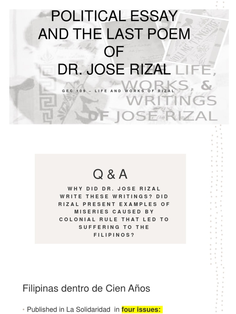 Works of Jose Rizal - Political Essays | PDF | Works | Spanish Language ...