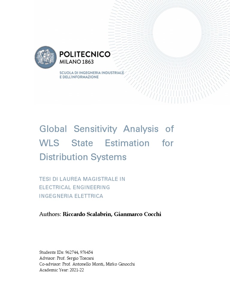 Global Sensitivity Analysis of WLS State Estimation For Distribution Systems | PDF | Sensitivity ...