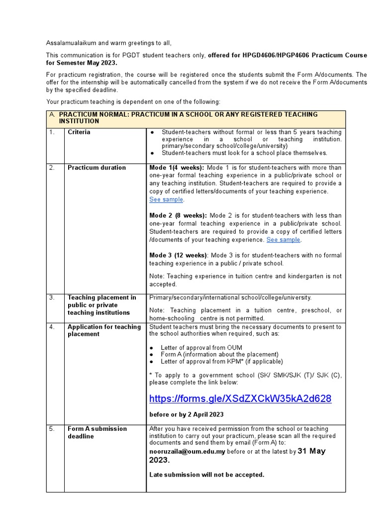RPMU PGDT REGISTRATION PRACTICUM HPGD4606 - HPGP4606 MAY 2023 SEMESTER ...