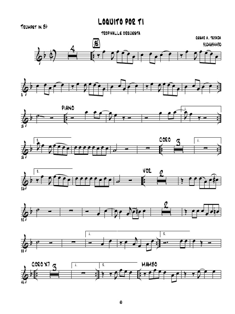 Loquito Por Ti - Trumpet in BB PDF | PDF