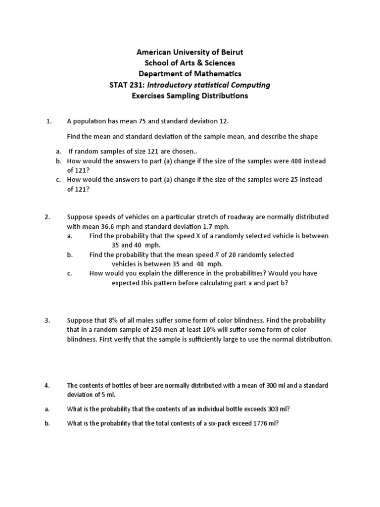 Sampling Distribution Exercises | PDF