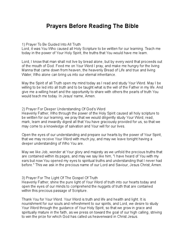 Prayers for Bible Study Guidance | PDF | Prayer | God The Father