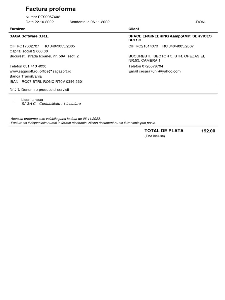 Factura proforma software license | PDF