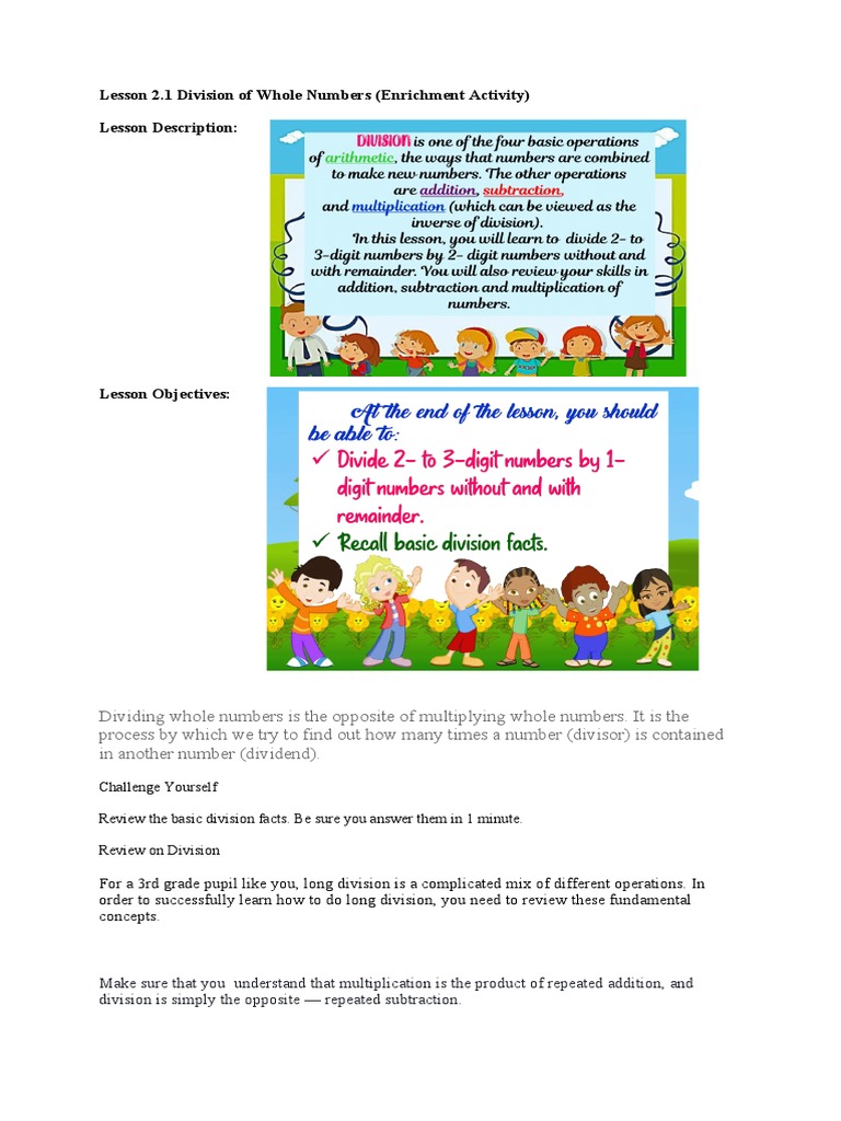 Division of Whole Numbers (Enrichment Activity) | PDF