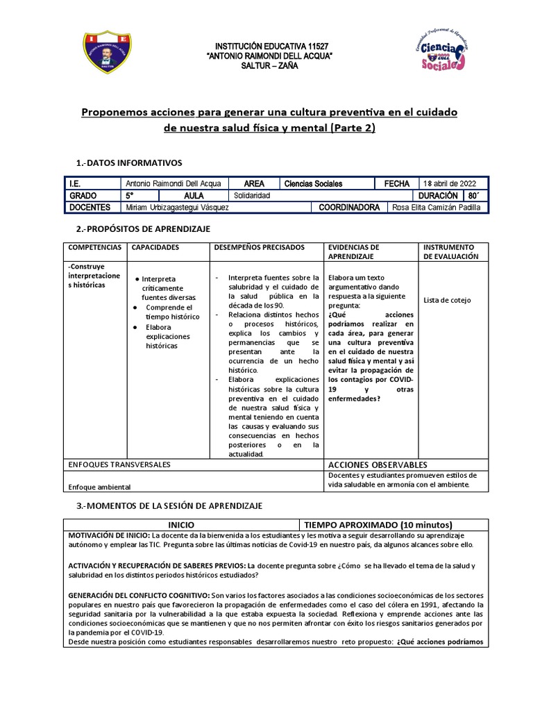 Sa4.2 CC - SS 5 Eda 1 | PDF | Aprendizaje | Cognición