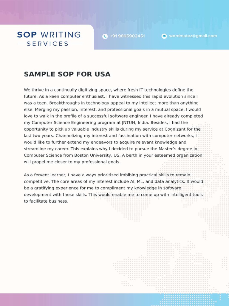 Sample Sop For Usa | PDF
