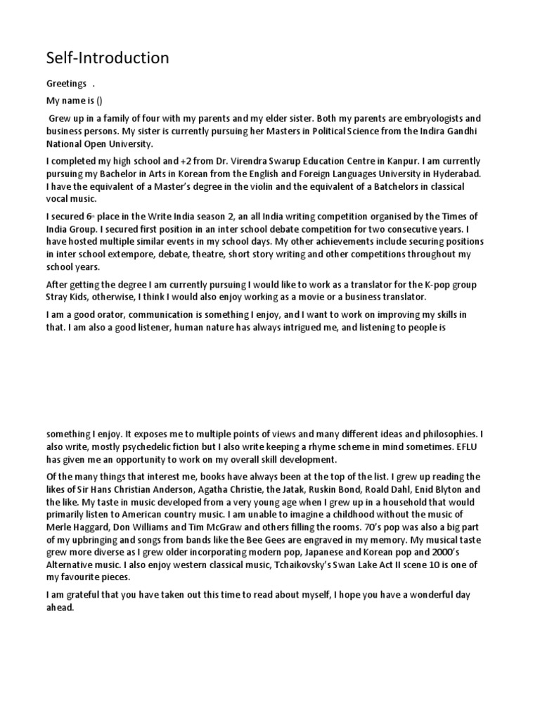 Self - Introduction PDF | PDF