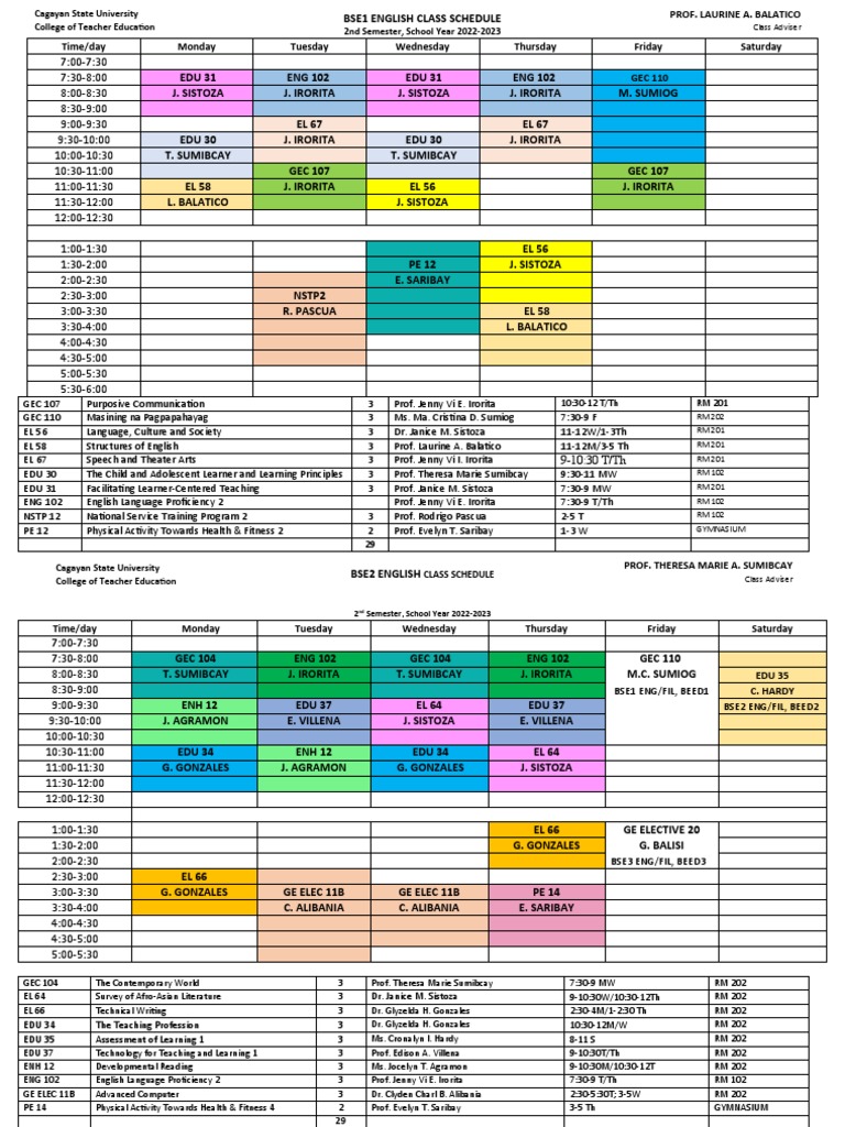 English Class Schedules 2022-23 | PDF | Academic Term | Behavior ...