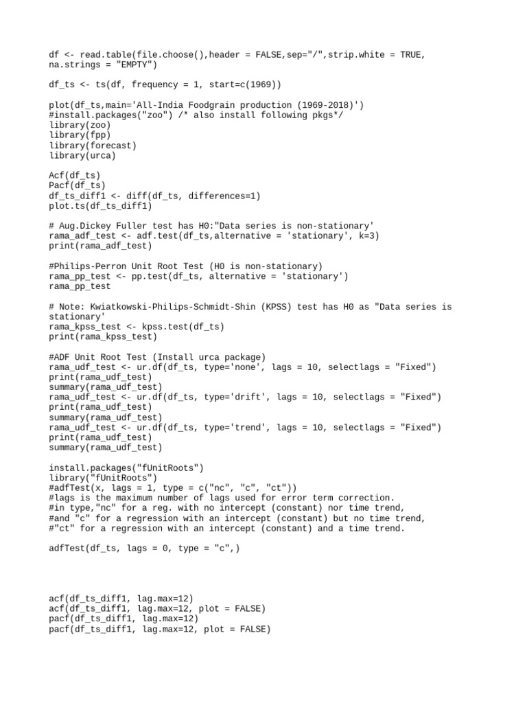 ARIMA N SARIMA R Codes | PDF