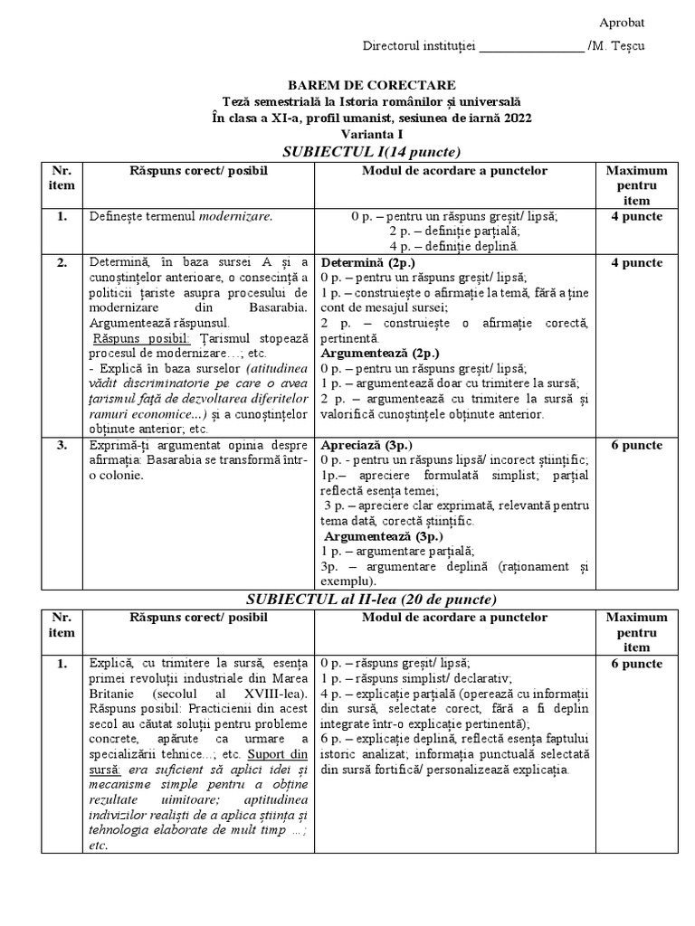 Barem de Corectare Varianta I | PDF