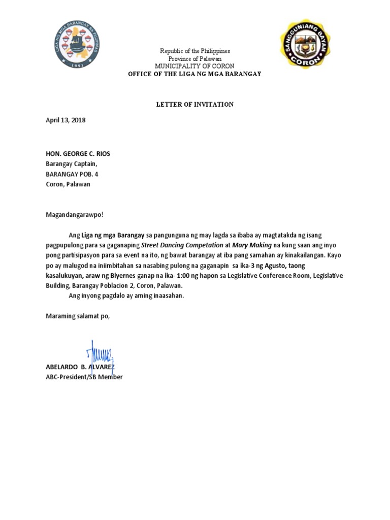 Invitation Letter of Meeting To All Barangay. | PDF