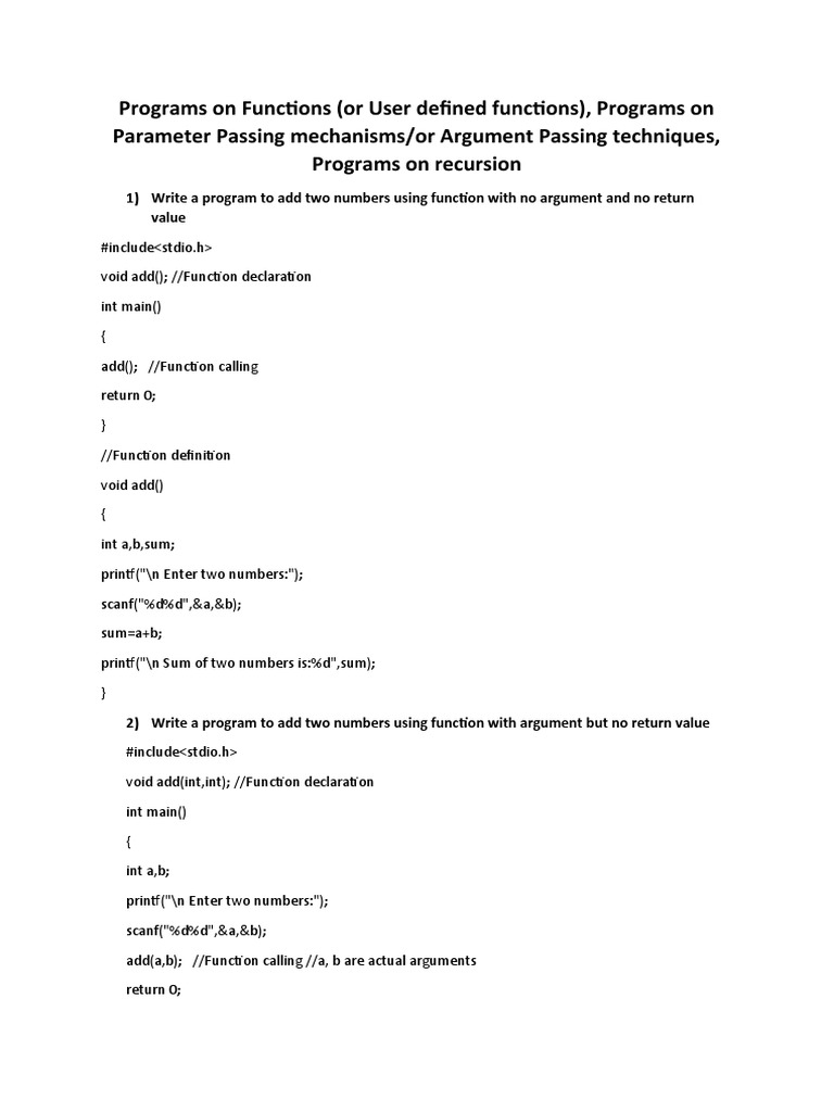 C Functions: Parameter Passing & Recursion | PDF | Parameter (Computer Programming) | Control Flow
