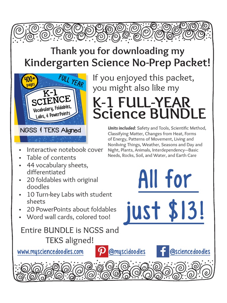 K-1 Full-Year Science BUNDLE: Kindergarten Science No-Prep Packet ...