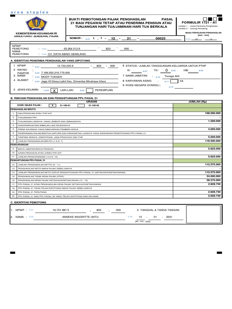 1 BUKTI POTONGAN PAJAK TEAM LEADER MODY TUEGEH | PDF