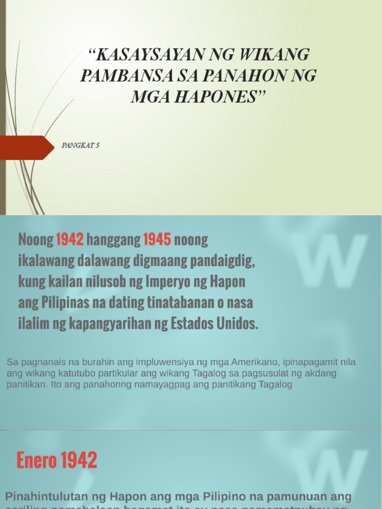 Kasaysayan NG Wikang Pambansa Sa Panahon NG Hapones | PDF