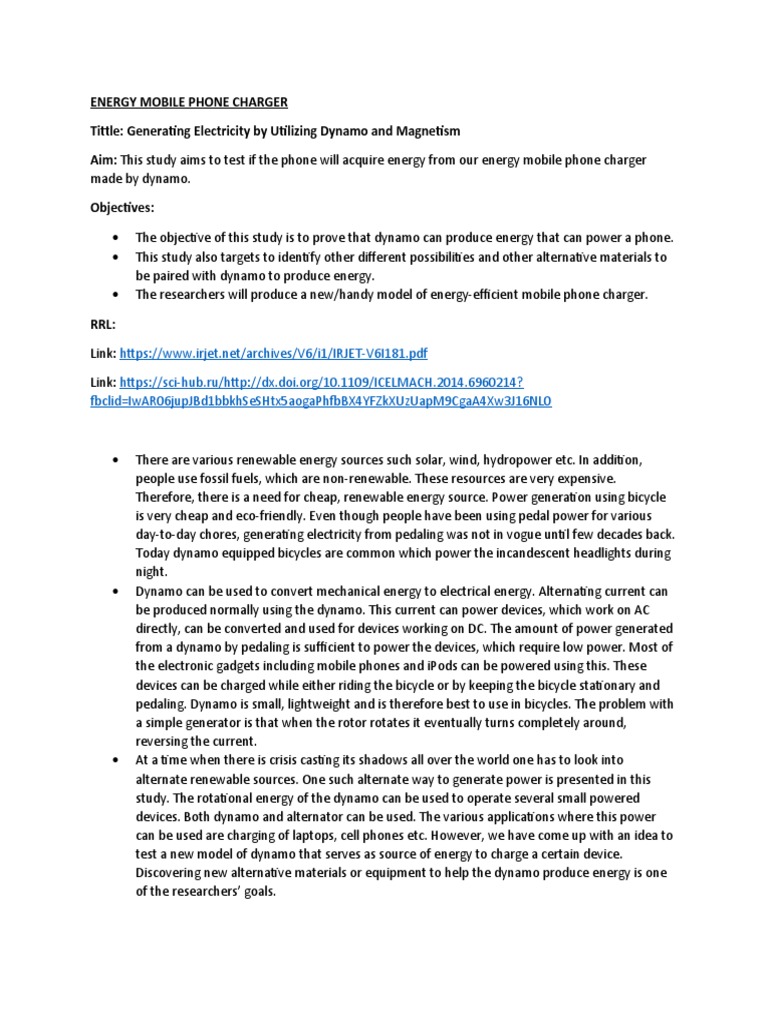 Powering Mobile Devices Through Human-Powered Dynamos: An Experiment to Generate Electricity and ...