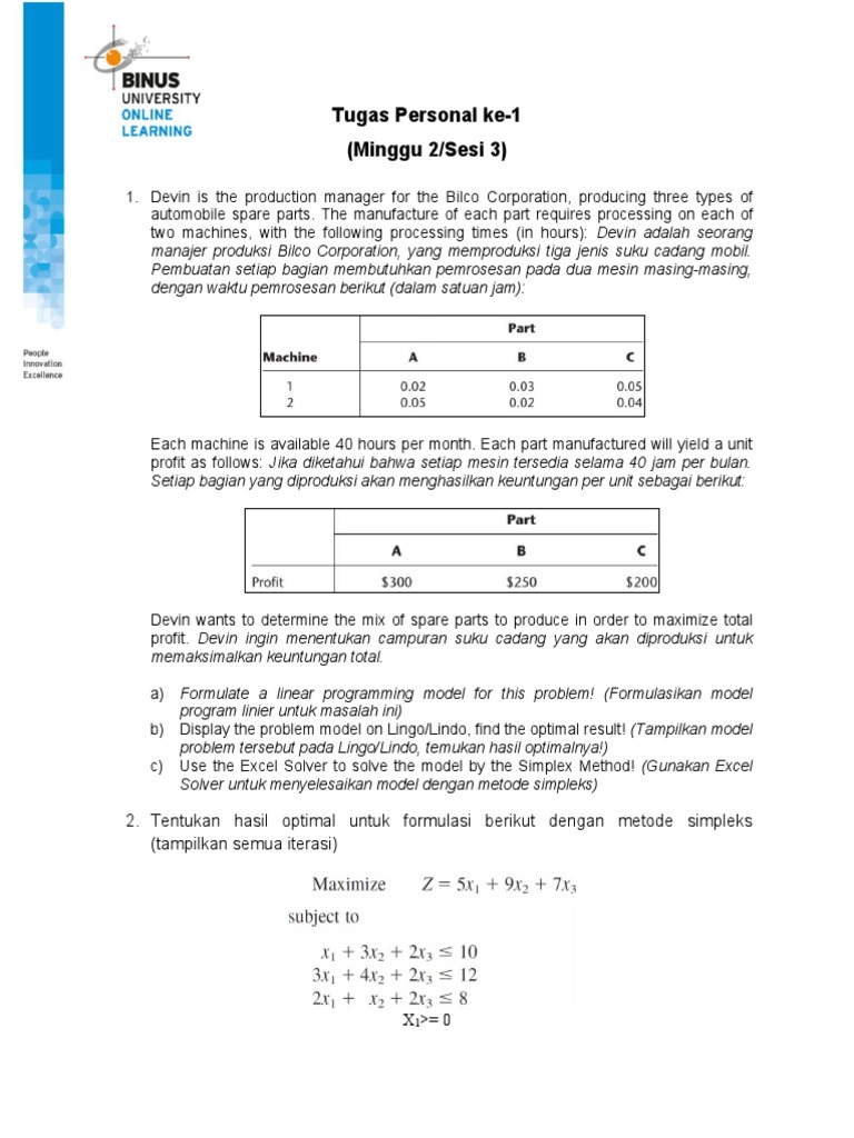 TP1-W2-S3 Yudha | PDF | Linear Programming | Combinatorial Optimization