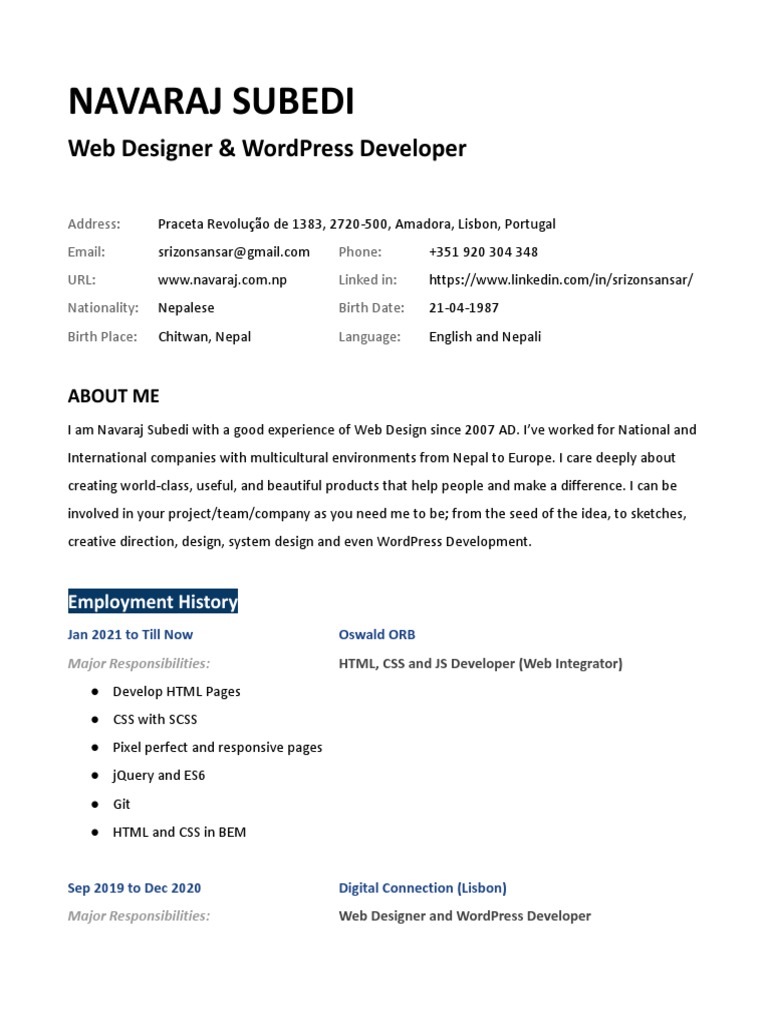 Navaraj CV | PDF | Bootstrap (Front End Framework) | World Wide Web
