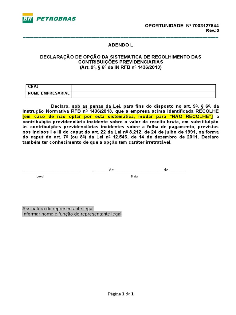 Adendo L - Modelo de Declara o CPPRB - Rev.0 | PDF