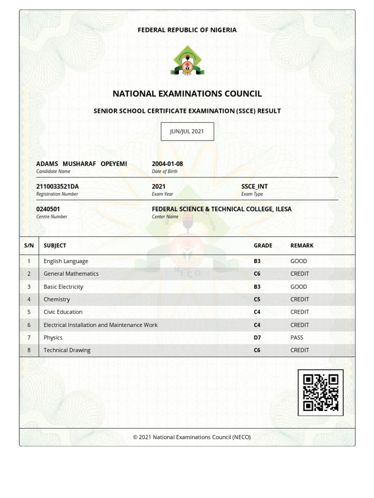 NECO Results PDF | PDF
