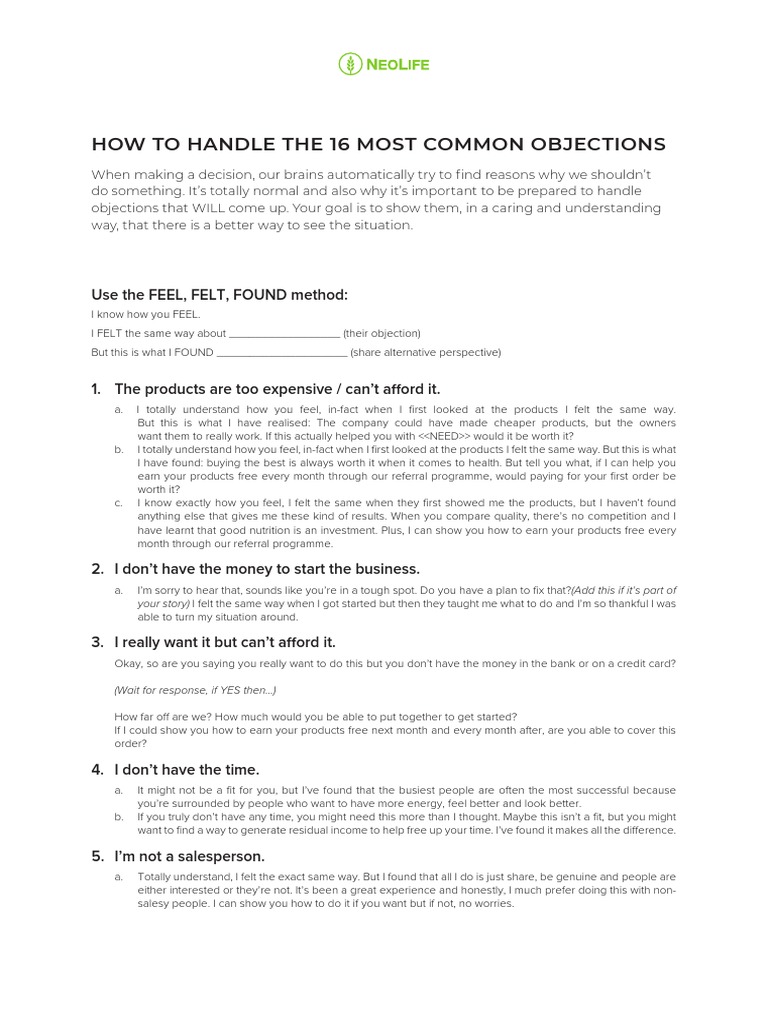 Handling Objections PDF | PDF