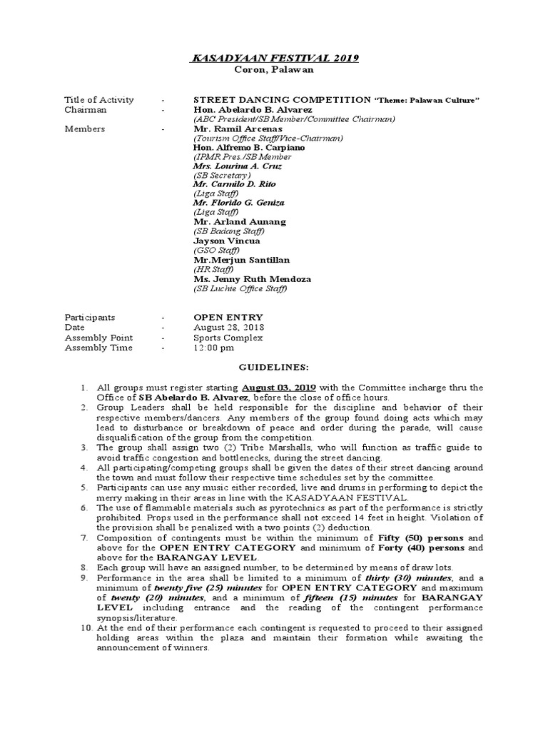 Street Dancing Guidelines 2019 | PDF | Justice | Crime & Violence