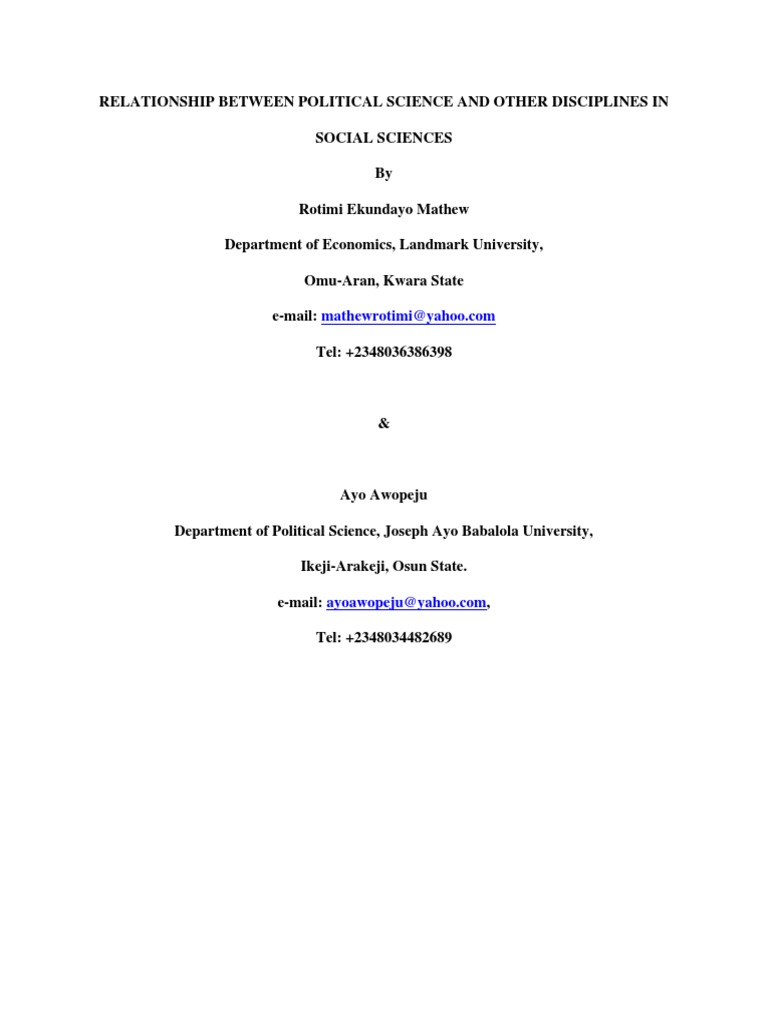 456 - Relationship Between Political Science and Other Disciplines in ...