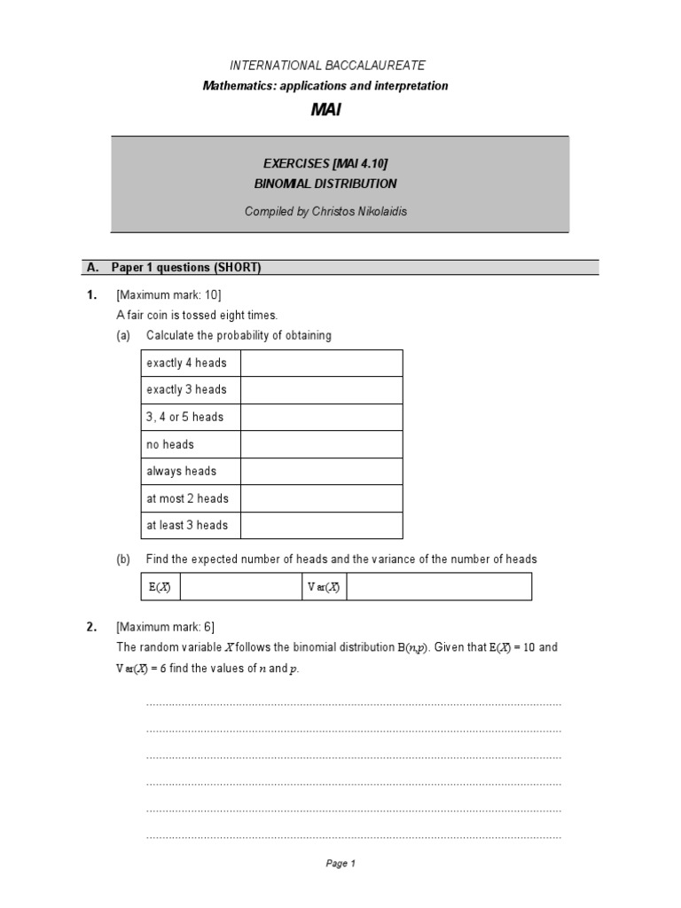 Mai 4.10 Binomial Distribution | Download Free PDF | Variance | Multiple Choice