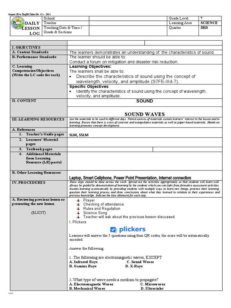 3RD Quarter Science 7 - DLP Sound Waves | PDF | Waves | Sound