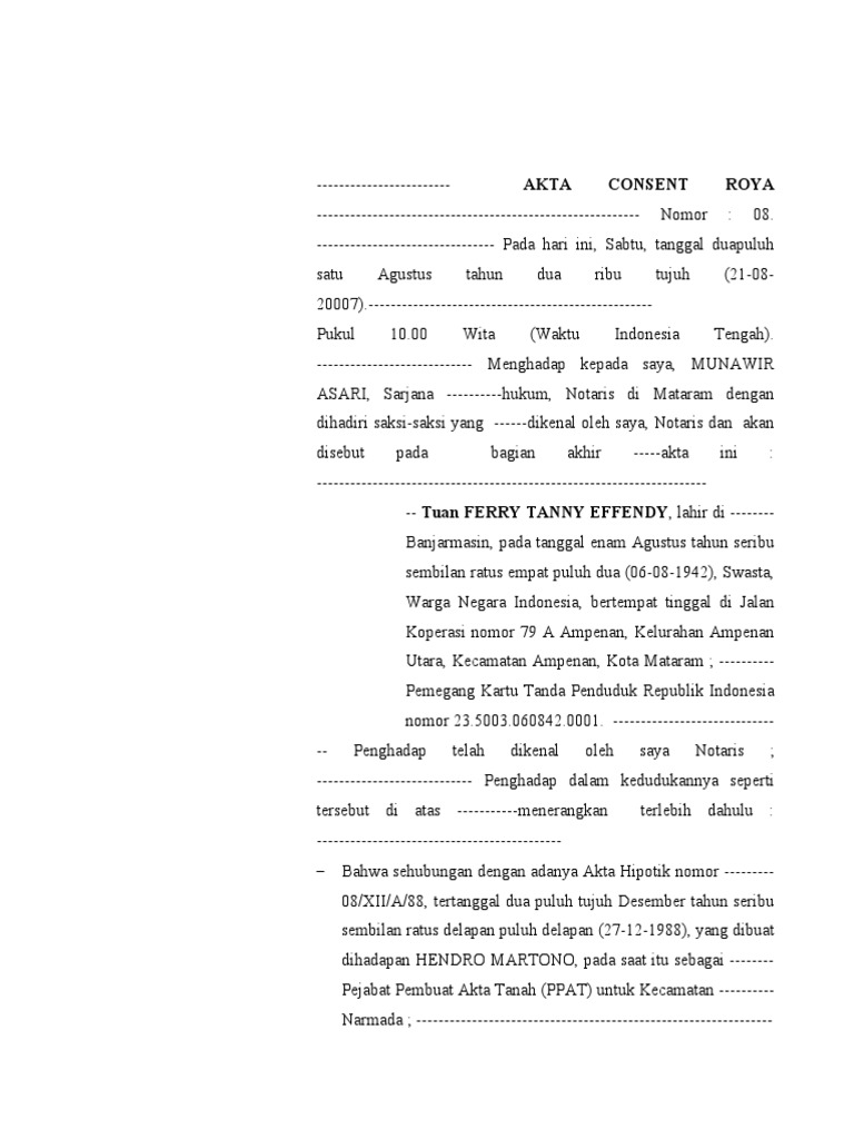 Akta Consent Roya Hipotik 2007 | PDF
