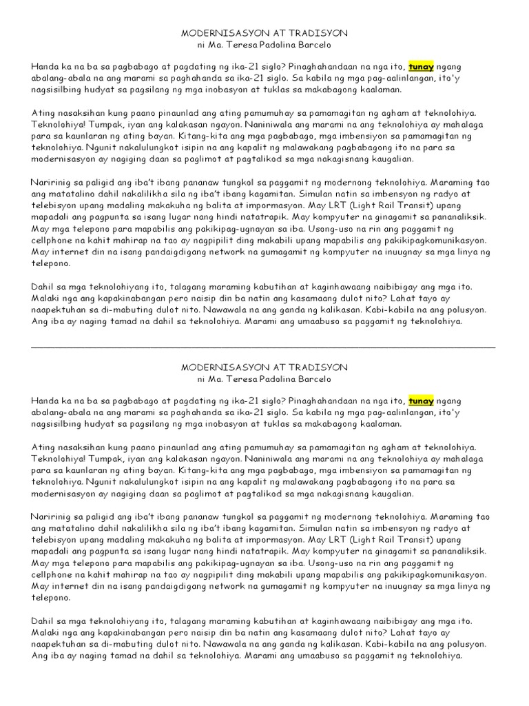 Modernisasyon at Tradisyon | PDF